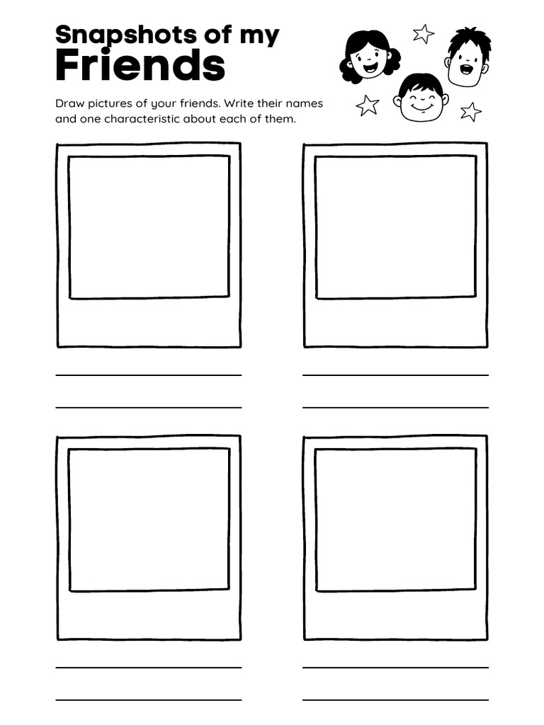 Snapshots of My Friends Worksheet in Colorful and Monochromatic ...