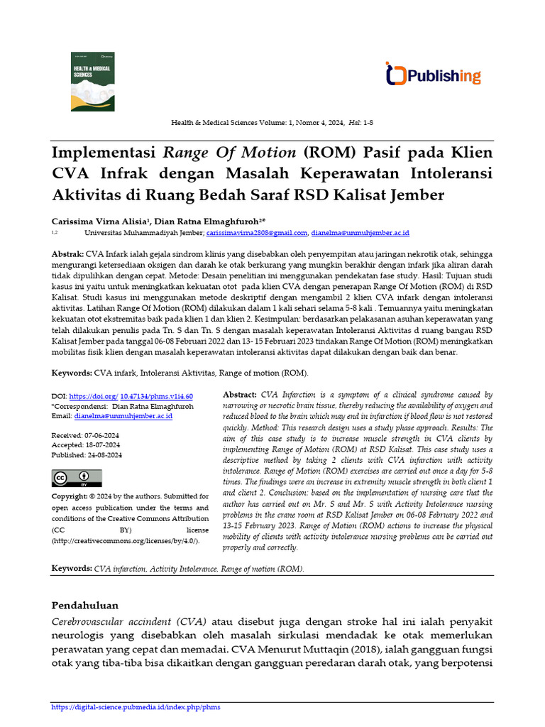 Implementasi (ROM) Pasif Pada Klien CVA Infrak Dengan Masalah ...