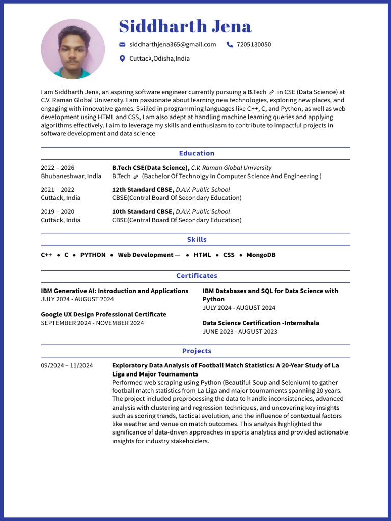 Siddharth Jena FlowCV Resume 20250116 | PDF | Data Science | Data