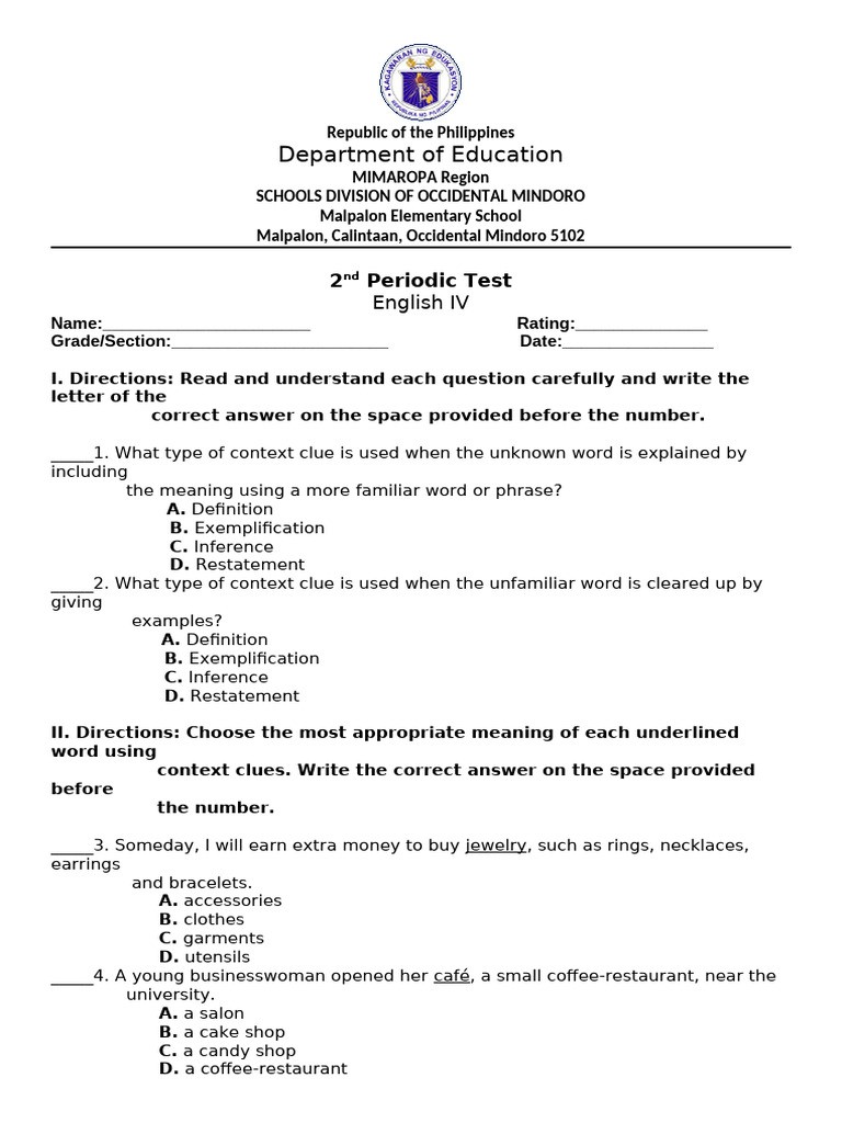 2nd Periodical Test (2023-2024) | PDF | Heart | Blood