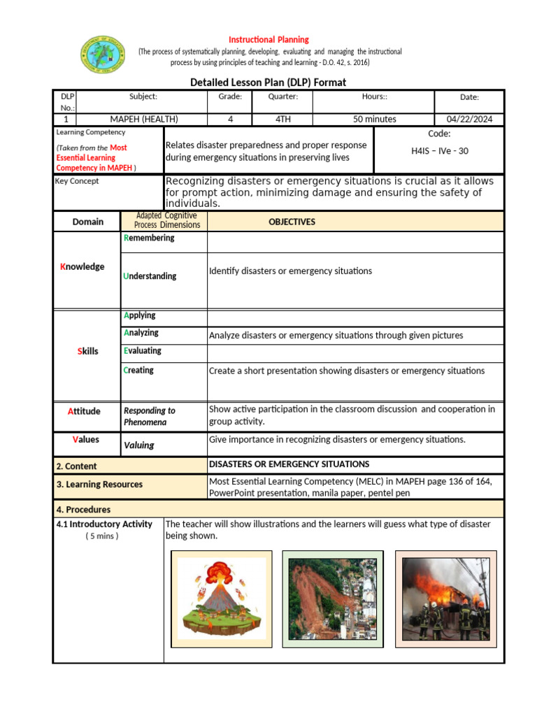 Disaster Preparedness Lesson Plan | PDF | Natural Disasters | Volcano