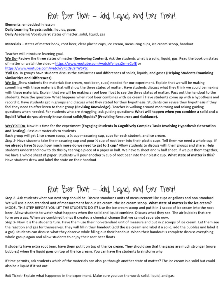 Root Beer Float Solid, Liquid, and Gas Treat!: Step 1 | PDF | Gases ...