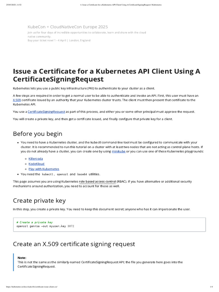 Issue A Certificate For A Kubernetes Api Client Using A Certificatesigningrequest Kubernetes