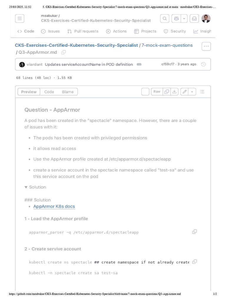 Question - Apparmor: Cks-Exercises-Certified-Kubernetes-Security ...