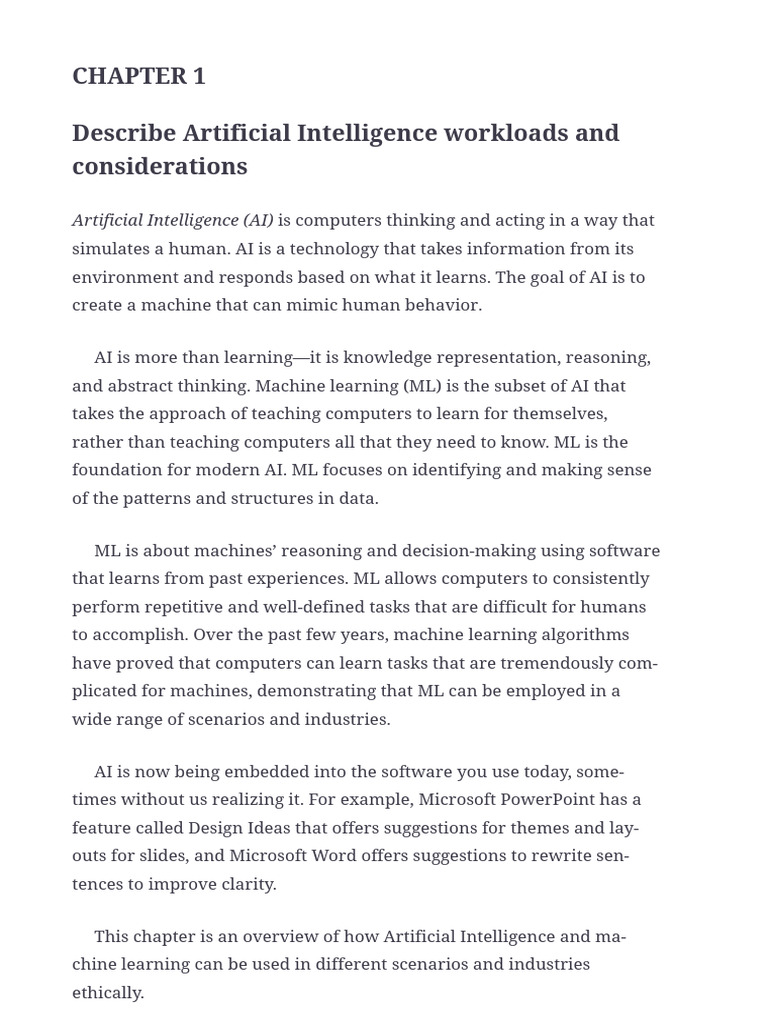 AI Workloads and Considerations Exam Ref AI 900 Microsoft Azure AI Fundamentals | PDF | Machine ...