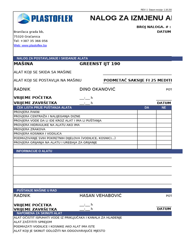 Nalog Za Izmjenu Alata 168 | PDF