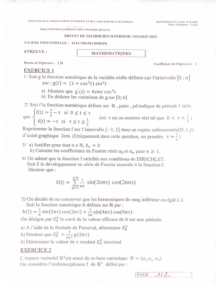 Sujet Mathematiques 2022-1 | PDF