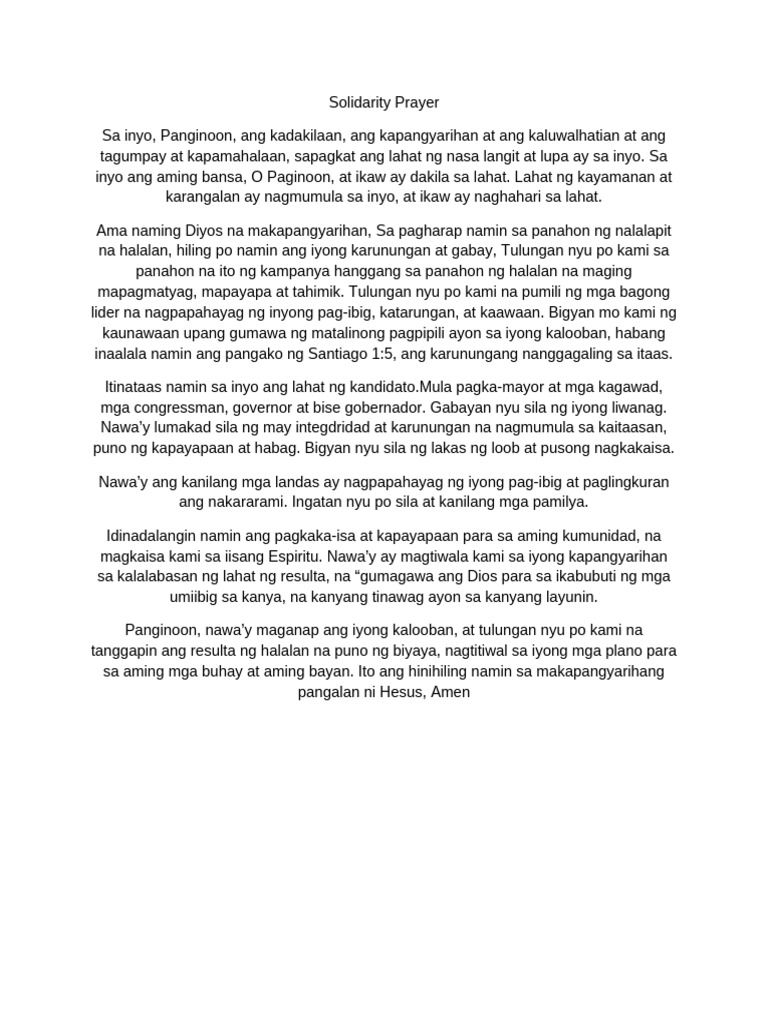 Election Solidarity Prayer | PDF