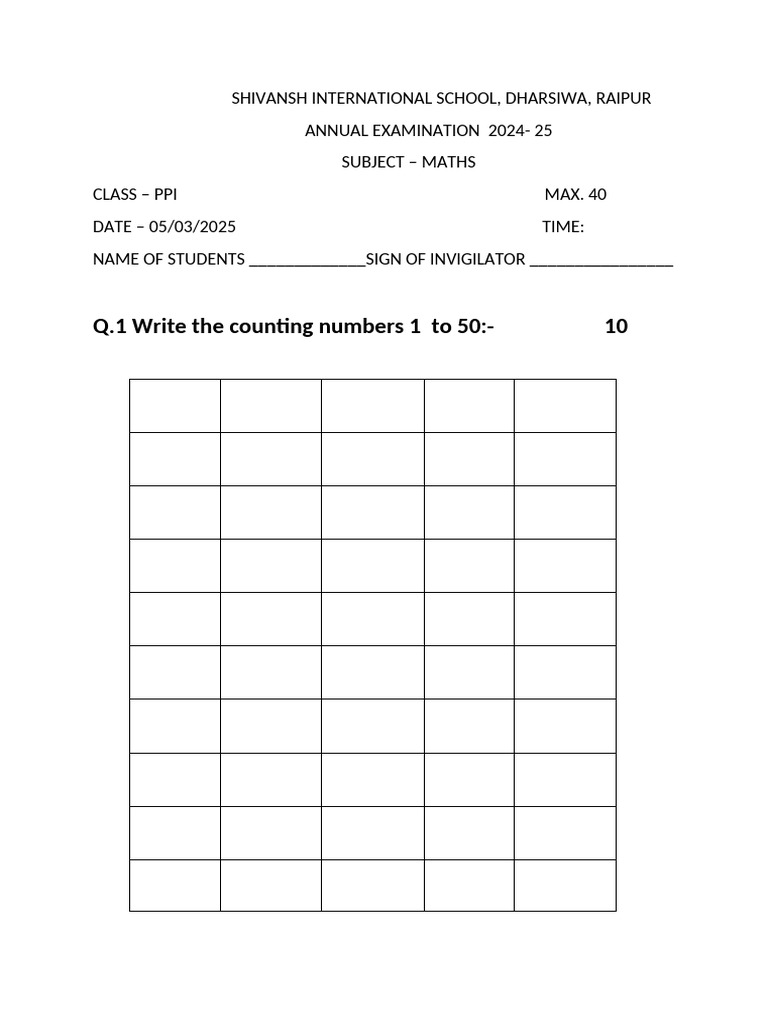 Pp1 Annual Maths Paper (1) | PDF