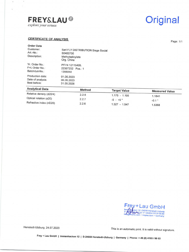 Ca S0400756 Methylsalicylat Lot 1356050 Frey Lau | PDF
