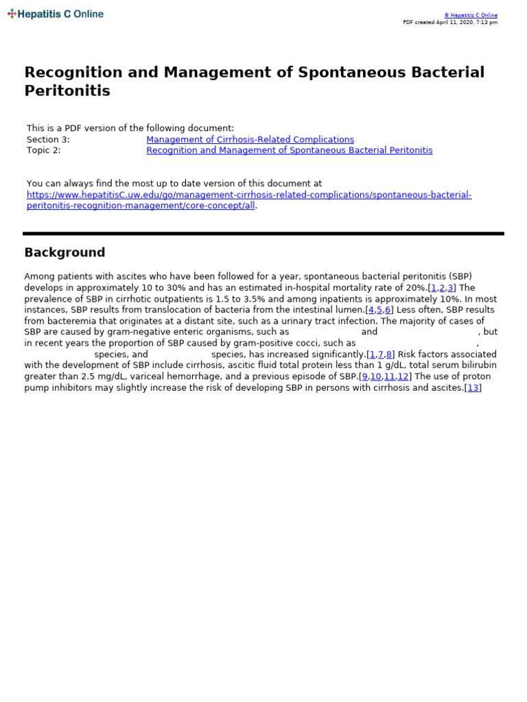 Recognition Management Spontaneous Bacterial Peritonitis | PDF ...
