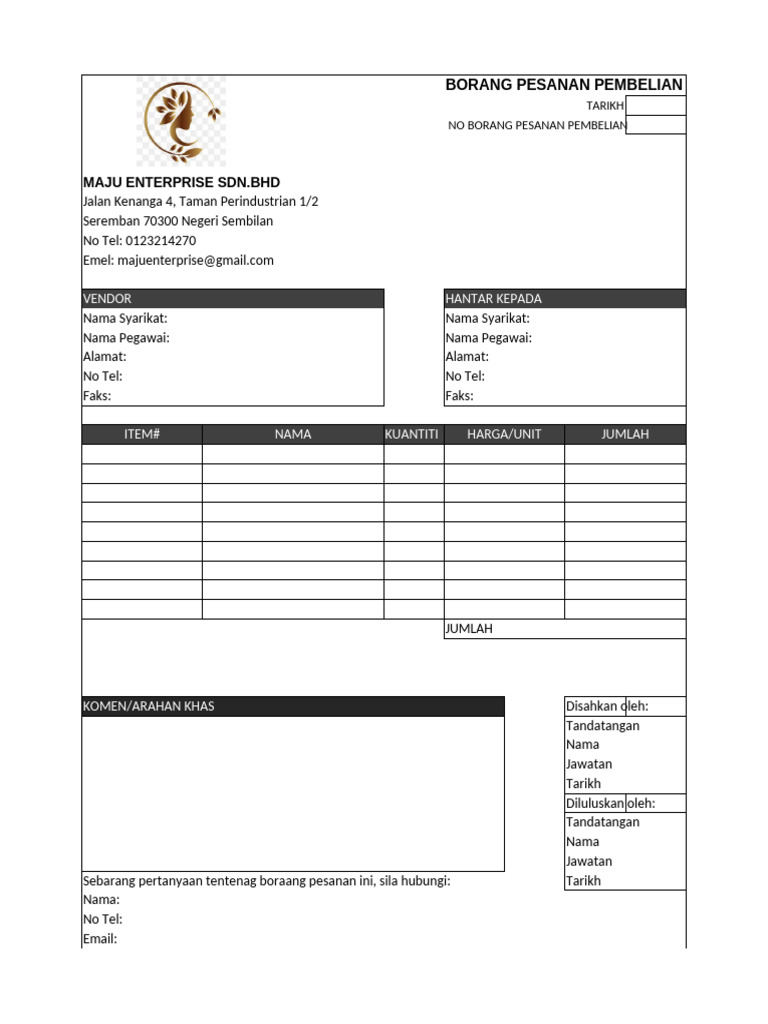 Borang Pesanan Pembelian Damia | PDF