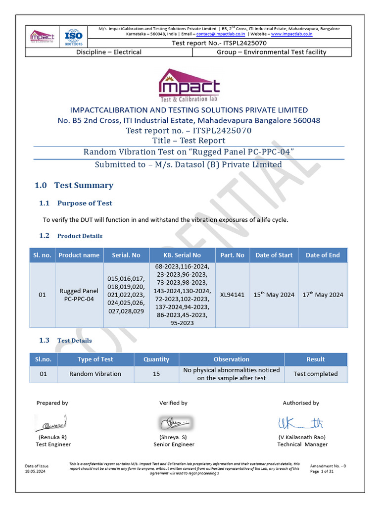 Random Vibration Test Report for Rugged PC | PDF