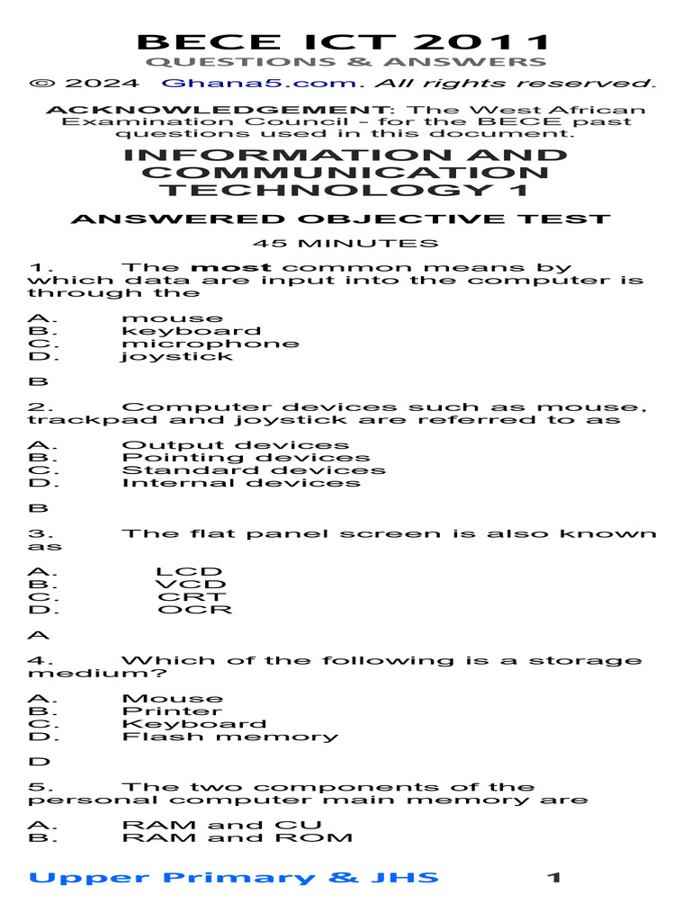 BECE ICT 2011 Paper1 QA Free | PDF | Graphical User Interfaces | Computer Data Storage