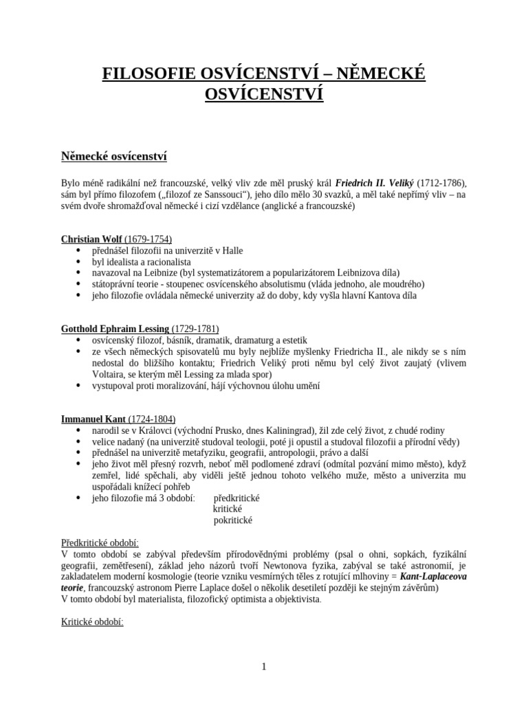 Filosofie osvícenství - německé osvícenství | PDF