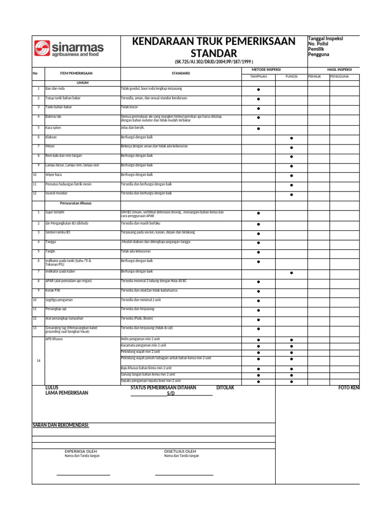 Standar Inspeksi Truk B3 dan APD | PDF