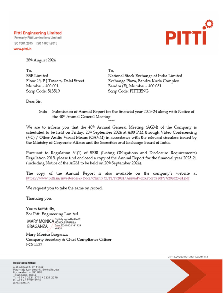 Pitti Engineering Annual Report 2024 | PDF