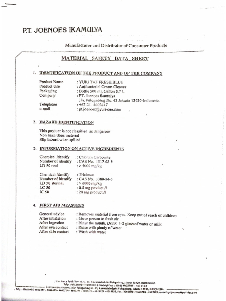 SDS Taf Yuri Fresh Blue | PDF