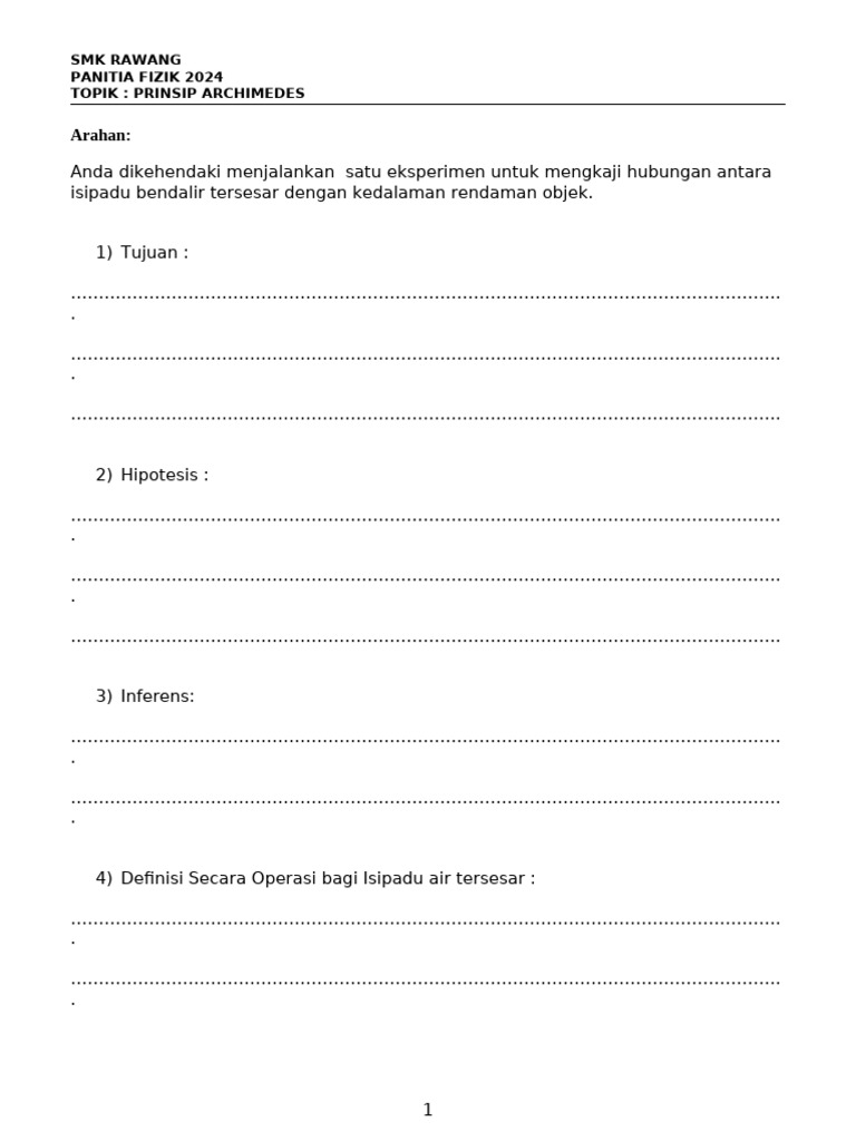 Eksp Uas Fizik Prinsip Archimedes Daya Apungan Bahasa Melayu | PDF
