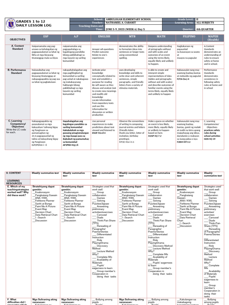 DLL - All Subjects 2 - Q3 - W1 - D1 | PDF | Cognitive Science | Learning