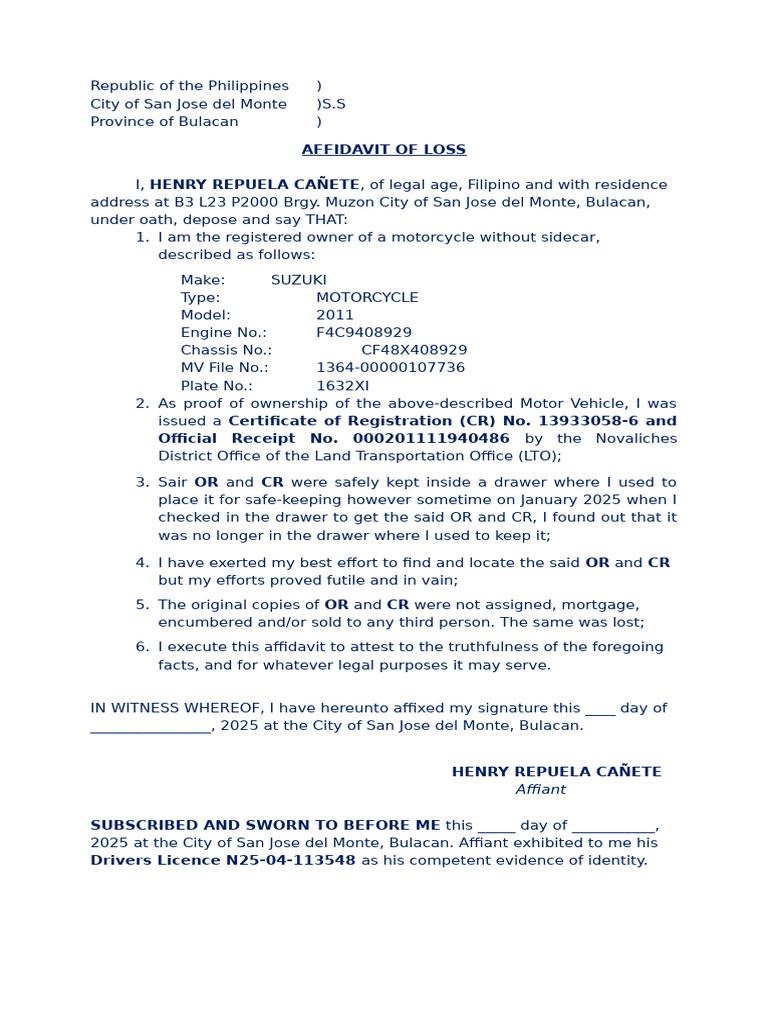 Aff of Loss or CR | PDF