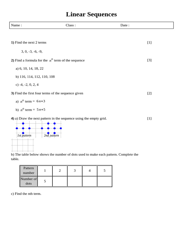 Understanding Linear Sequences and Patterns | PDF