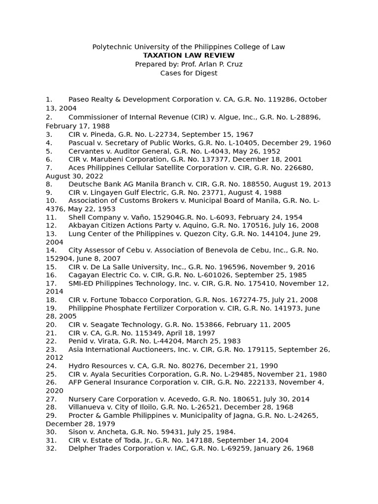 Tax Case Digest by Arlan Cruz | PDF | Manila | Makati