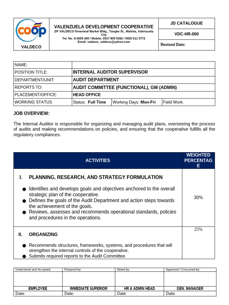 JD - Internal Auditor 2024 | PDF | Internal Audit | Audit