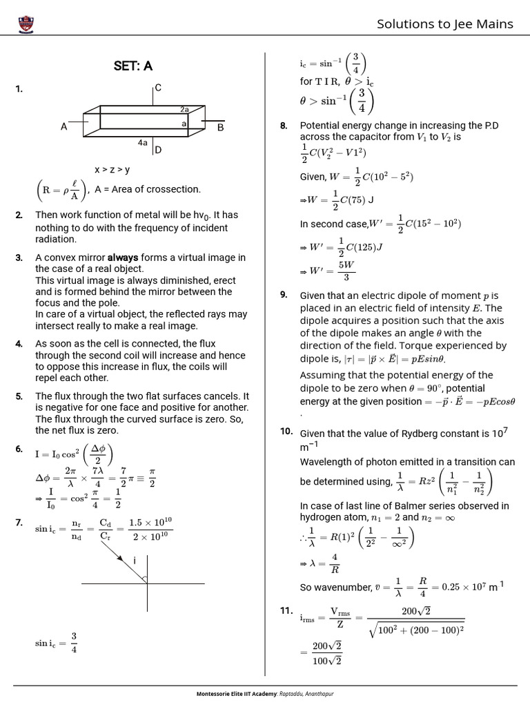 Jee Mains a Solution 1742809606 | PDF | P–N Junction | Physics
