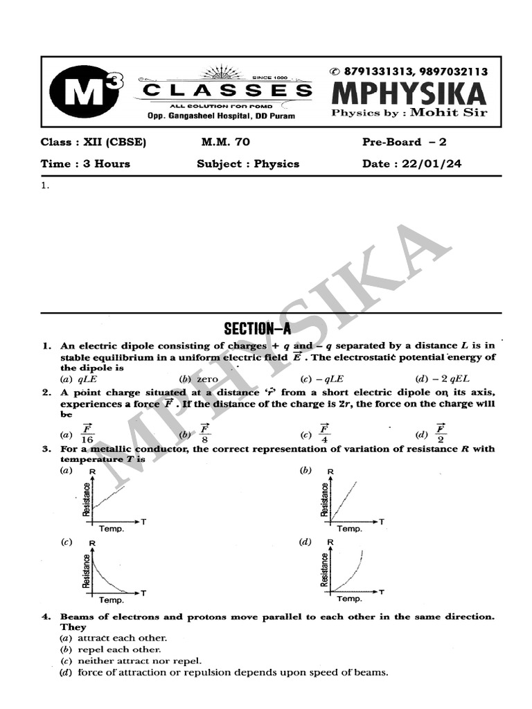 02 Physics PreBoard 22-12-2024 | PDF