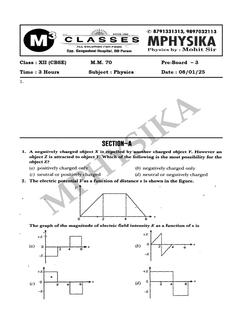 03 Physics PreBoard 08-01-2025 | PDF