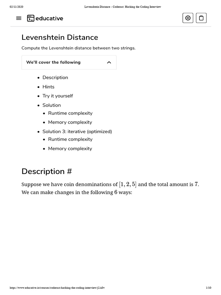 Levenshtein Distance - Coderust_ Hacking the Coding Interview | PDF | Dynamic Programming ...