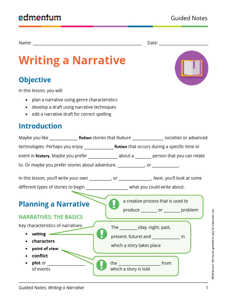 Guided Notes - Writing A Narrative | PDF | Narrative | Narration