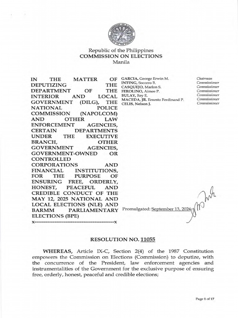 Comelec Resolution on Election Deputization | PDF | Commission On ...