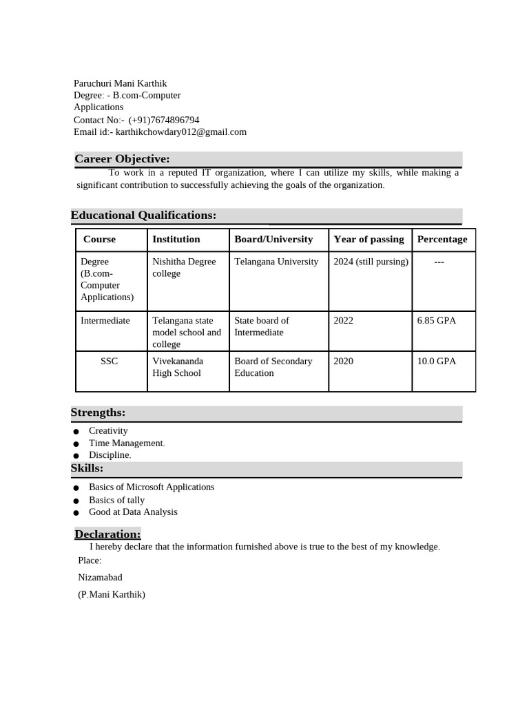 Karthik - Resume 1 | PDF