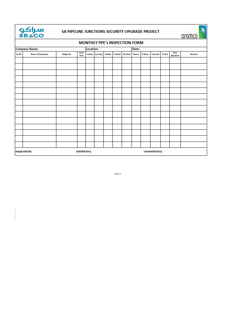 PPE, S Inspection Form | PDF