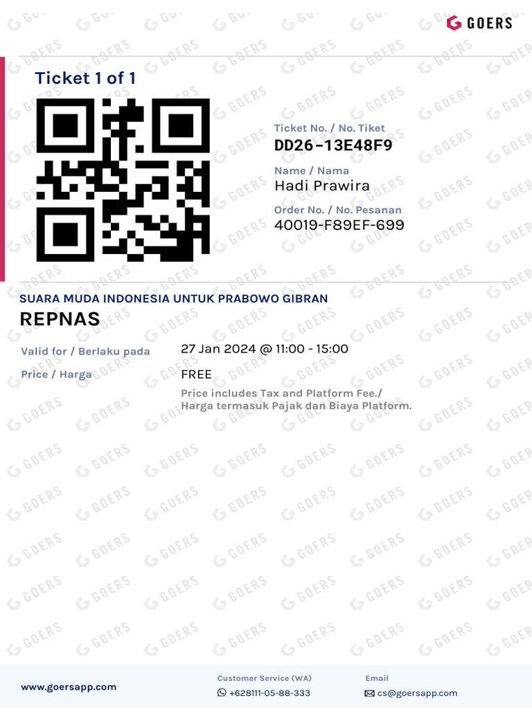 [Event Ticket] Repnas - Suara Muda Indonesia Untuk Prabowo Gibran - 1 40019-f89ef-699 | PDF