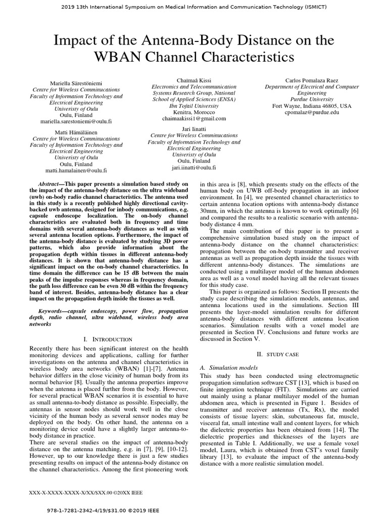 Impact of The Antenna-Body Distance On The WBAN Channel Characteristics ...