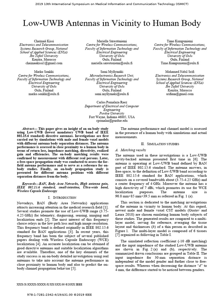 Low-UWB Antennas in Vicinity To Human Body | PDF | Antenna (Radio ...