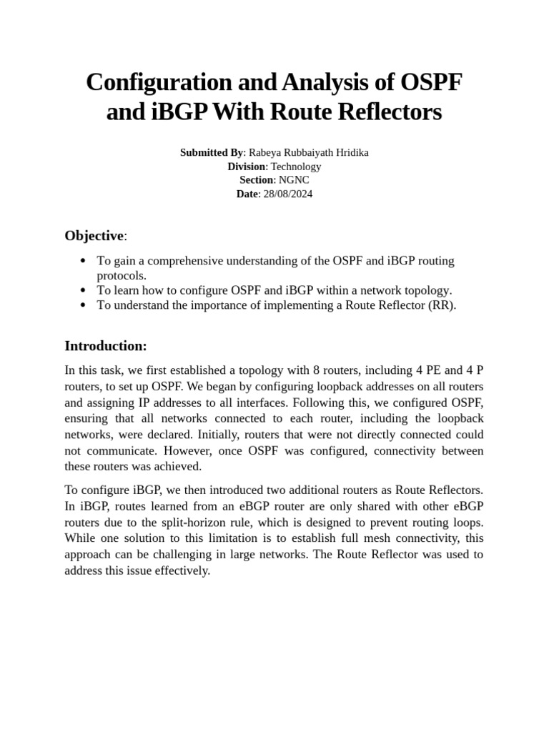 Configuration and Analysis of OSPF and iBGP With Route Reflectors | PDF ...