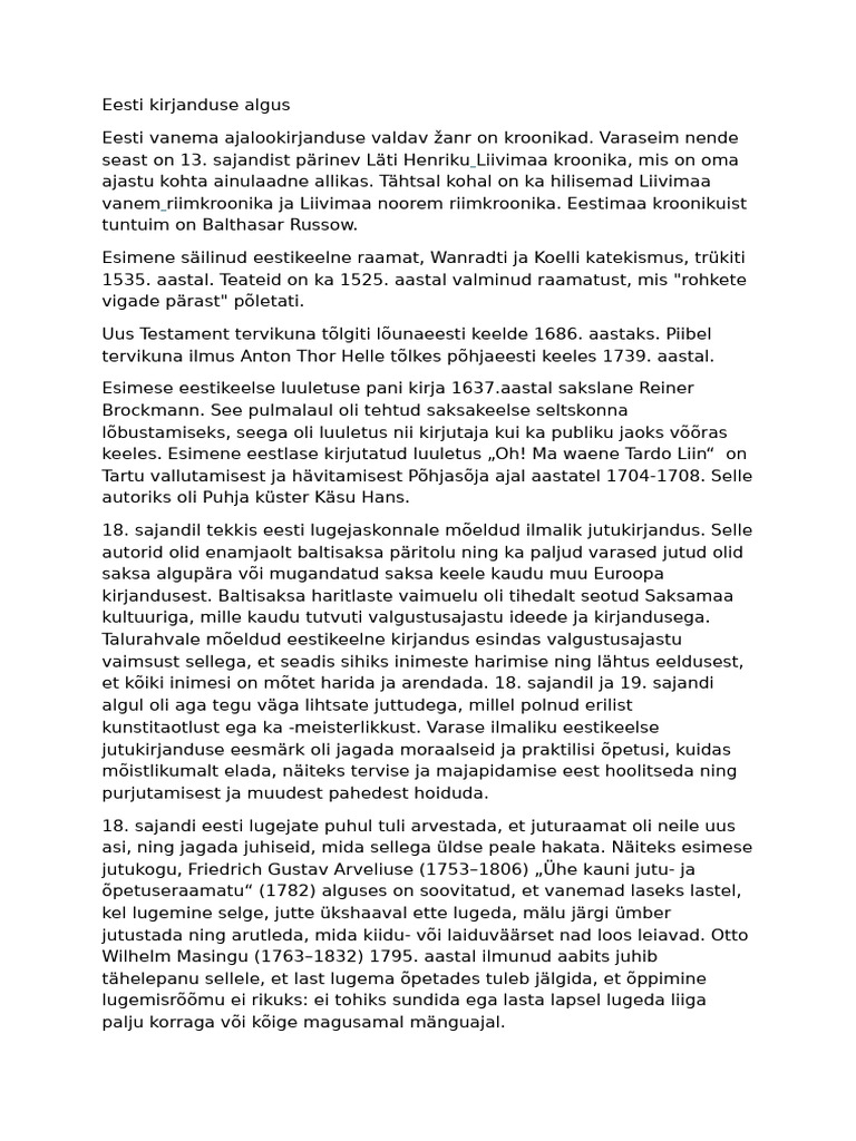 Eesti Kirjanduse Algus | PDF