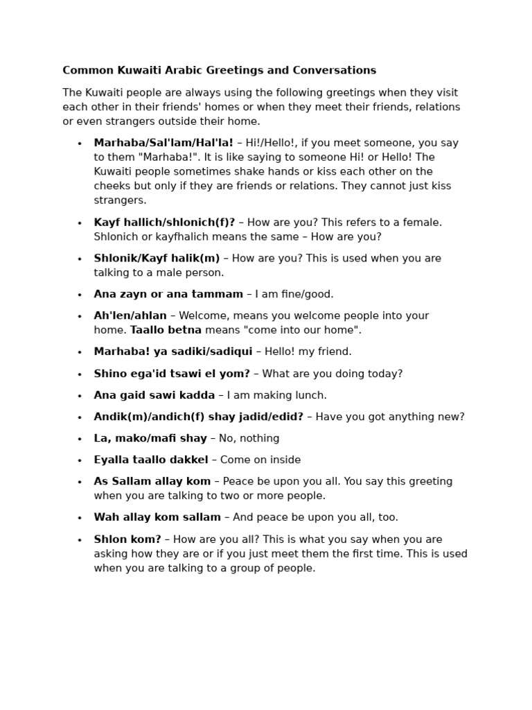 02 Basic Kuwaiti Arabic Words and Phrases 2 | PDF