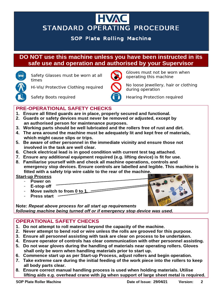 Sop Plate Roller Machine | PDF | Clothing | Personal Protective Equipment