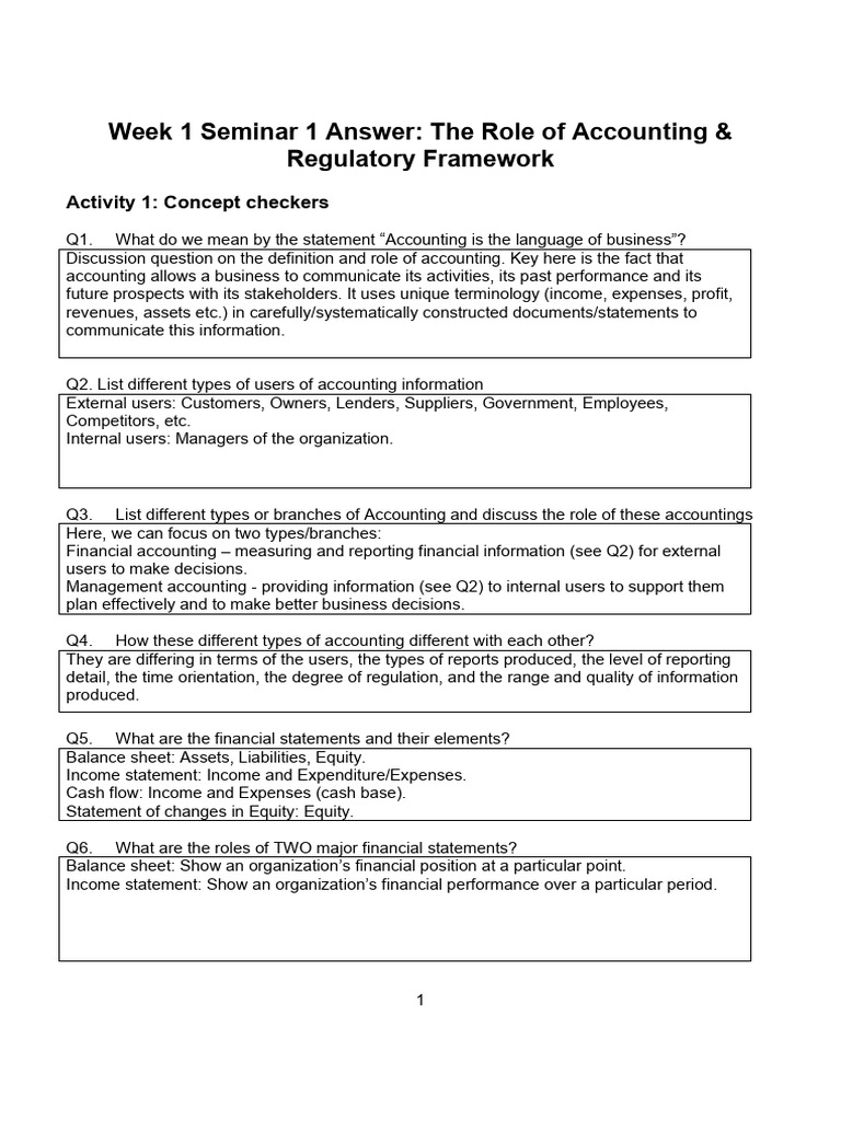 Week1 Acc Seminar 1 Part 1 Ans | PDF | Partnership | Financial Accounting