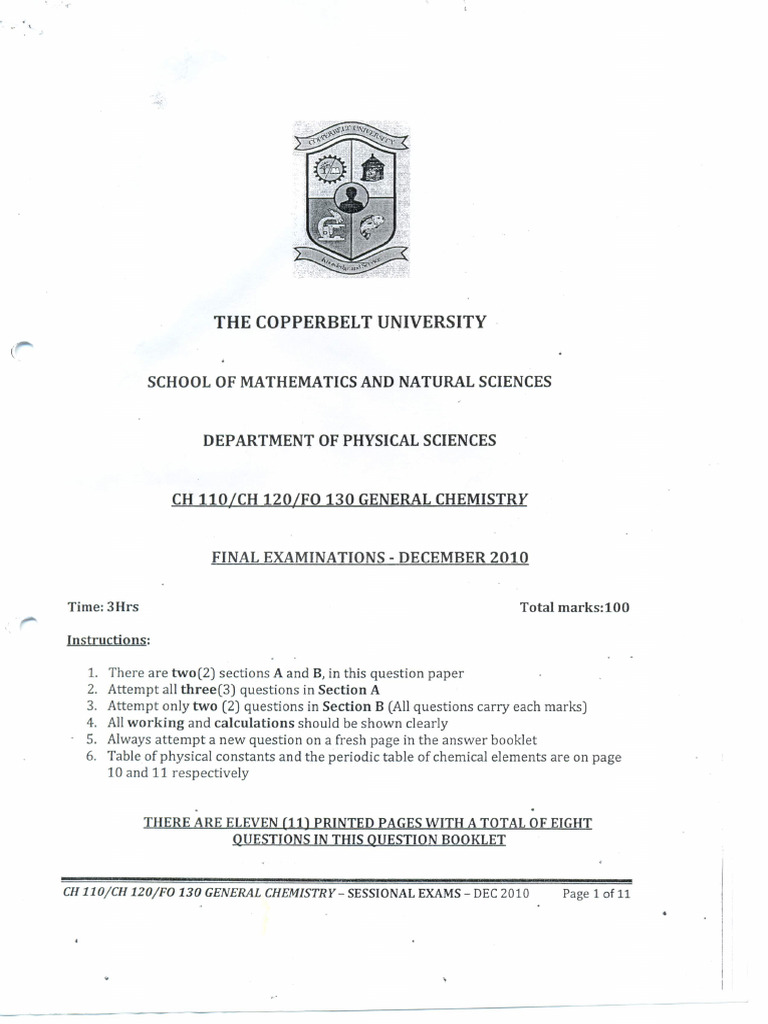 2010 CH 110, CH 120 & FO 130 Sessional Exam | PDF