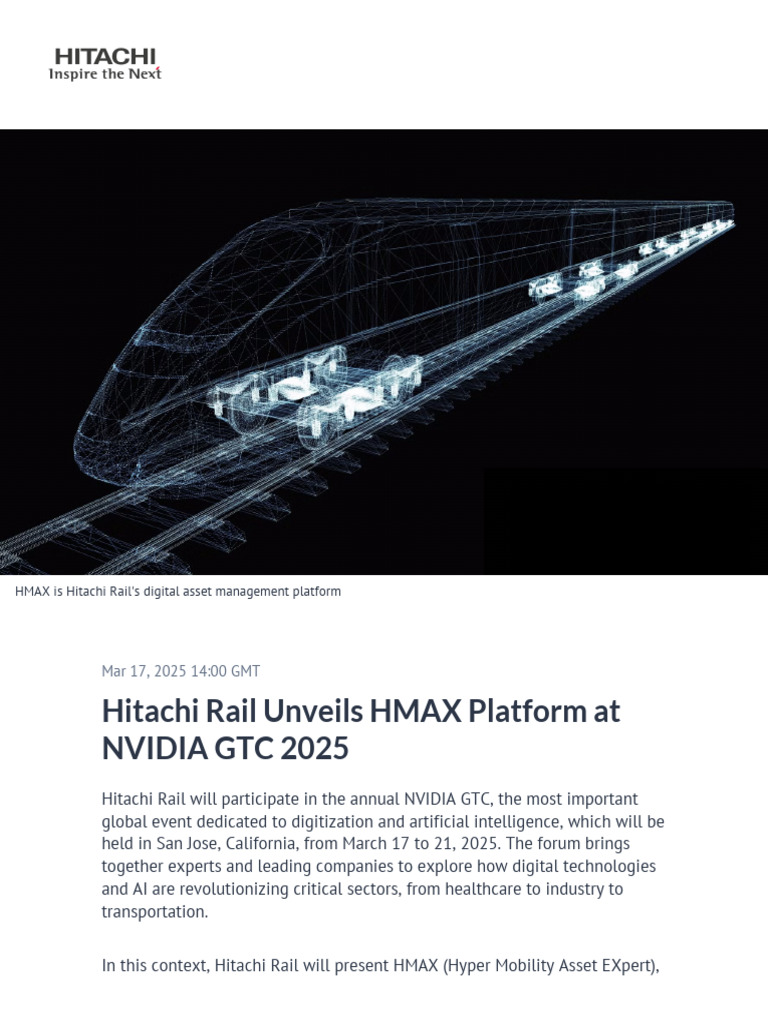 Hitachi Rail Unveils HMAX Platform at NVIDIA GTC 2025 | PDF | Rail ...