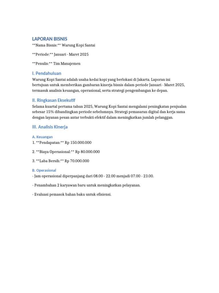 Laporan Bisnis Warung Kopi Santai | PDF