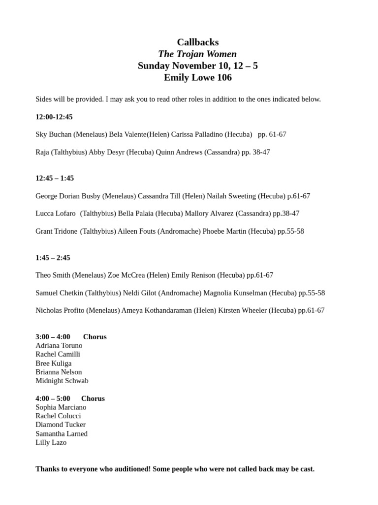 Trojan Women Callbacks | PDF