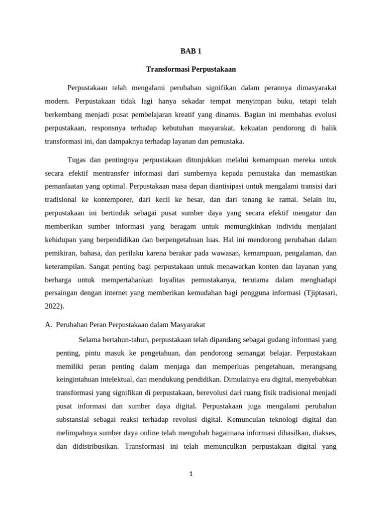 Buku Bab 1 Transformasi Perpustakaan | PDF