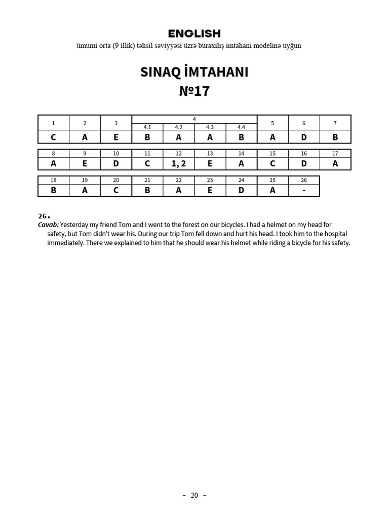 English Bura 9 Cavab Sinaq 17 | PDF